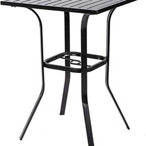 SOLAURA Outdoor Patio Bar Height Table Patio Slat Table Top/Metal Frame, Umbrella Hole for Lawns, Poolside, Deck, Garden