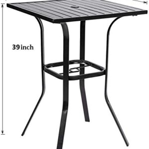 SOLAURA Outdoor Patio Bar Height Table Patio Slat Table Top/Metal Frame, Umbrella Hole for Lawns, Poolside, Deck, Garden