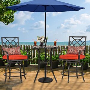 SOLAURA Outdoor Patio Bar Height Table Patio Slat Table Top/Metal Frame, Umbrella Hole for Lawns, Poolside, Deck, Garden