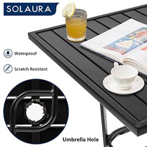 SOLAURA Outdoor Patio Bar Height Table Patio Slat Table Top/Metal Frame, Umbrella Hole for Lawns, Poolside, Deck, Garden