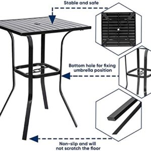 SOLAURA Outdoor Patio Bar Height Table Patio Slat Table Top/Metal Frame, Umbrella Hole for Lawns, Poolside, Deck, Garden