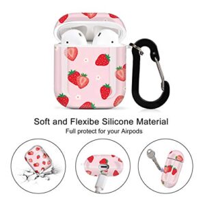 Lapac Strawberry AirPod Case Pink for Women Girl, AirPods Case Strawberry Cute Pink Fruit for Accessories Protective Hard Cover with Keychain Anti Lost Case for Wireless AirPods 2 & 1 Charging