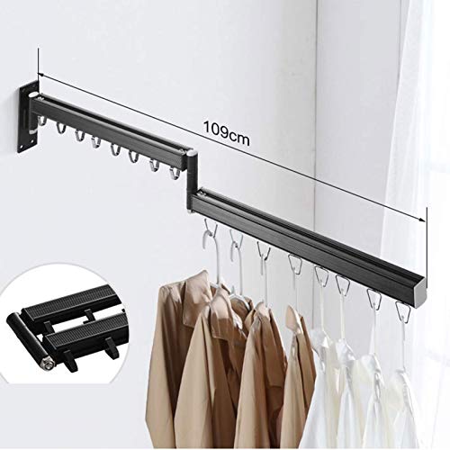 Wall-Mounted Collapsible Clothes Pole Outdoor Balcony Multifunctional Clothes Hanger Invisible Folding Drying Hanger Adjustable(Color:Black)