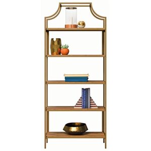 sauder international lux sindoori mango 5-shelf metal frame bookcase, sindoori mango finish