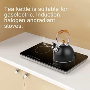 Whistling Tea Kettle, ENLOY 2.65 Quart Food Grade Stainless Steel Tea Kettles with Wood Pattern Folding Handle, Loud Whistle for Tea, Coffee, Milk etc, Gas Electric Applicable