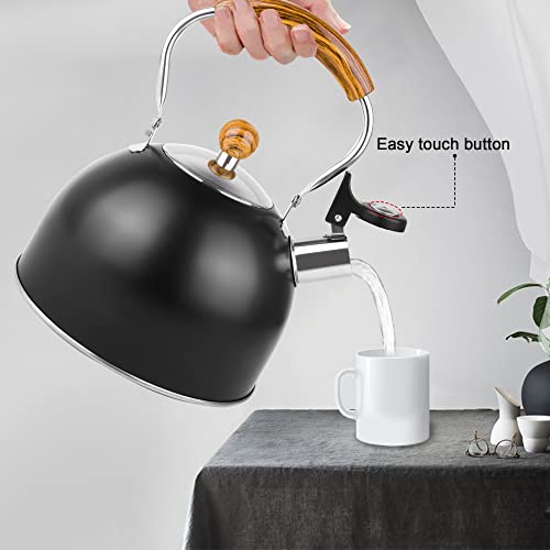 Whistling Tea Kettle, ENLOY 2.65 Quart Food Grade Stainless Steel Tea Kettles with Wood Pattern Folding Handle, Loud Whistle for Tea, Coffee, Milk etc, Gas Electric Applicable