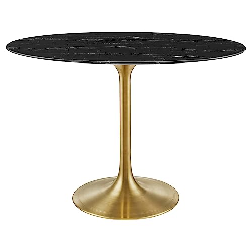 Modway Lippa Oval Artificial Marble 42" Dining Table, Gold Black