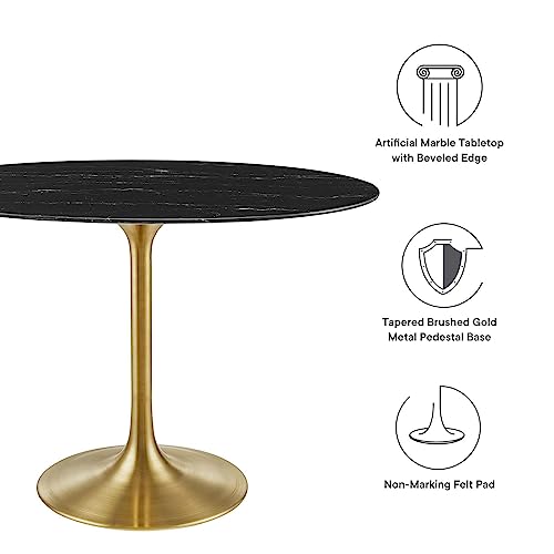 Modway Lippa Oval Artificial Marble 42" Dining Table, Gold Black