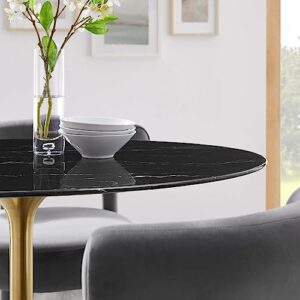 Modway Lippa Oval Artificial Marble 42" Dining Table, Gold Black