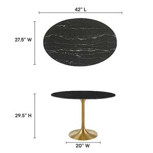 Modway Lippa Oval Artificial Marble 42" Dining Table, Gold Black