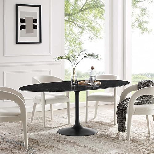 Modway Lippa Oval Artificial Marble 78" Dining Table, Black Black