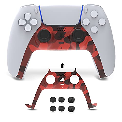 NexiGo PS5 Controller Faceplate with Thumb Grips, Replacement Shell Decoration Accessories, Grip Decorative Strip for Sony Playstation 5 DualSense Controller, Camouflage Red