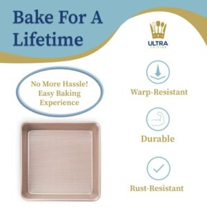 Ultra Cuisine Nonstick Square Cake Pan, Even Baking and Roasting, Easy to Clean, Durable Quality, Warp & Scratch Resistant Texture for Easy Release, Food-Safe, Size 8 x 8 inch