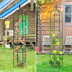 Garden Obelisk Trellis for Climbing Plants, Rustproof Plastic Coated Metal Plant Support, Garden Tower Trellis Indoor Potted Plant, Tomato Plant Cage for Support Rose, Vegetable Vines(1 Pack)