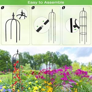 Garden Obelisk Trellis for Climbing Plants, Rustproof Plastic Coated Metal Plant Support, Garden Tower Trellis Indoor Potted Plant, Tomato Plant Cage for Support Rose, Vegetable Vines(1 Pack)