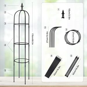 Garden Obelisk Trellis for Climbing Plants, Rustproof Plastic Coated Metal Plant Support, Garden Tower Trellis Indoor Potted Plant, Tomato Plant Cage for Support Rose, Vegetable Vines(1 Pack)