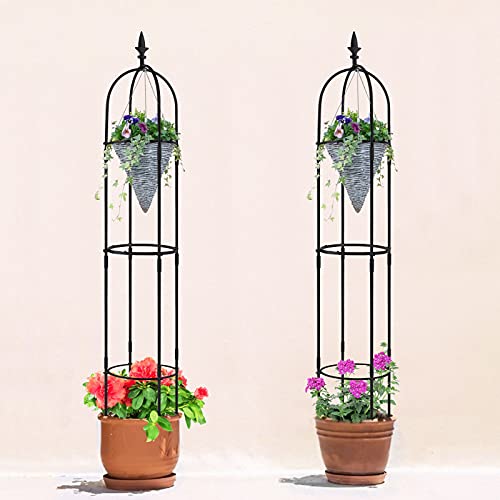 Garden Obelisk Trellis for Climbing Plants, Rustproof Plastic Coated Metal Plant Support, Garden Tower Trellis Indoor Potted Plant, Tomato Plant Cage for Support Rose, Vegetable Vines(1 Pack)