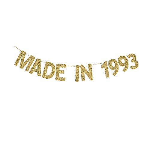 Made in 1993 Banner, Women/Men' 29th Birthday Party Decors, Fun Gliter Paper Banner … (Gold)