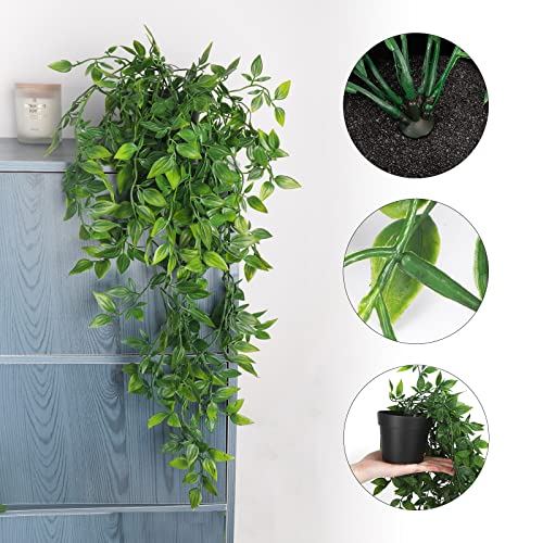 Whonline Artificial Hanging Plants Small Fake Potted Plants, Faux Plants for Indoor Outdoor Aesthetic Office Living Room Shelf Decor (1 Pack)