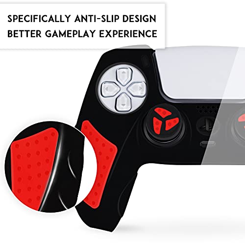 SIKEMAY PS5 Controller Cover Skin, Anti-Slip Thicken Silicone Protective Cover Case Perfectly Compatible with Playstation 5 Dualsense Controller Grip with 10 x Thumb Grip Caps (Black-Red)