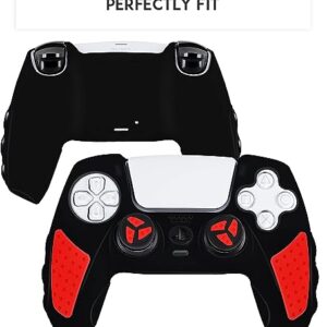 SIKEMAY PS5 Controller Cover Skin, Anti-Slip Thicken Silicone Protective Cover Case Perfectly Compatible with Playstation 5 Dualsense Controller Grip with 10 x Thumb Grip Caps (Black-Red)