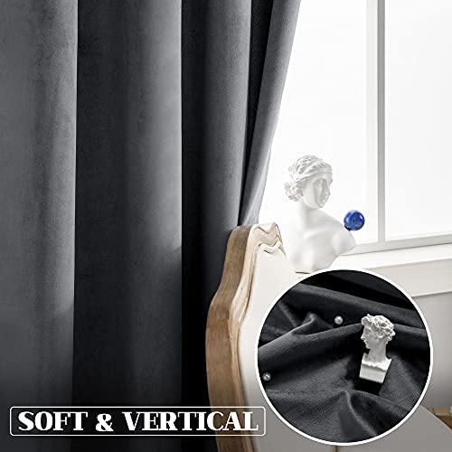 VANASEE Dark Grey Velvet Curtains for Bedroom - Blackout Curtains Room Darkening Drapes Window Treatment for Living Room with Grommet, 2 Panels(W52 x L90 Inch, Dark Grey)