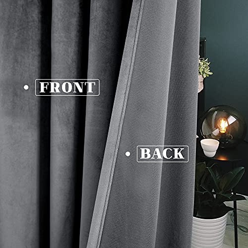 VANASEE Dark Grey Velvet Curtains for Bedroom - Blackout Curtains Room Darkening Drapes Window Treatment for Living Room with Grommet, 2 Panels(W52 x L90 Inch, Dark Grey)