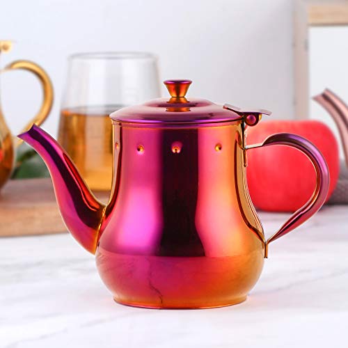 Buyer Star Stainless Steel Tea Pot with Removable Infuser, 17 Oz Pour Over Coffee Kettle for Coffee Shop, Western Restaurant, Bar and Home, Sunset Red