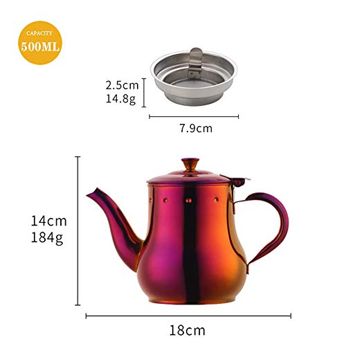 Buyer Star Stainless Steel Tea Pot with Removable Infuser, 17 Oz Pour Over Coffee Kettle for Coffee Shop, Western Restaurant, Bar and Home, Sunset Red