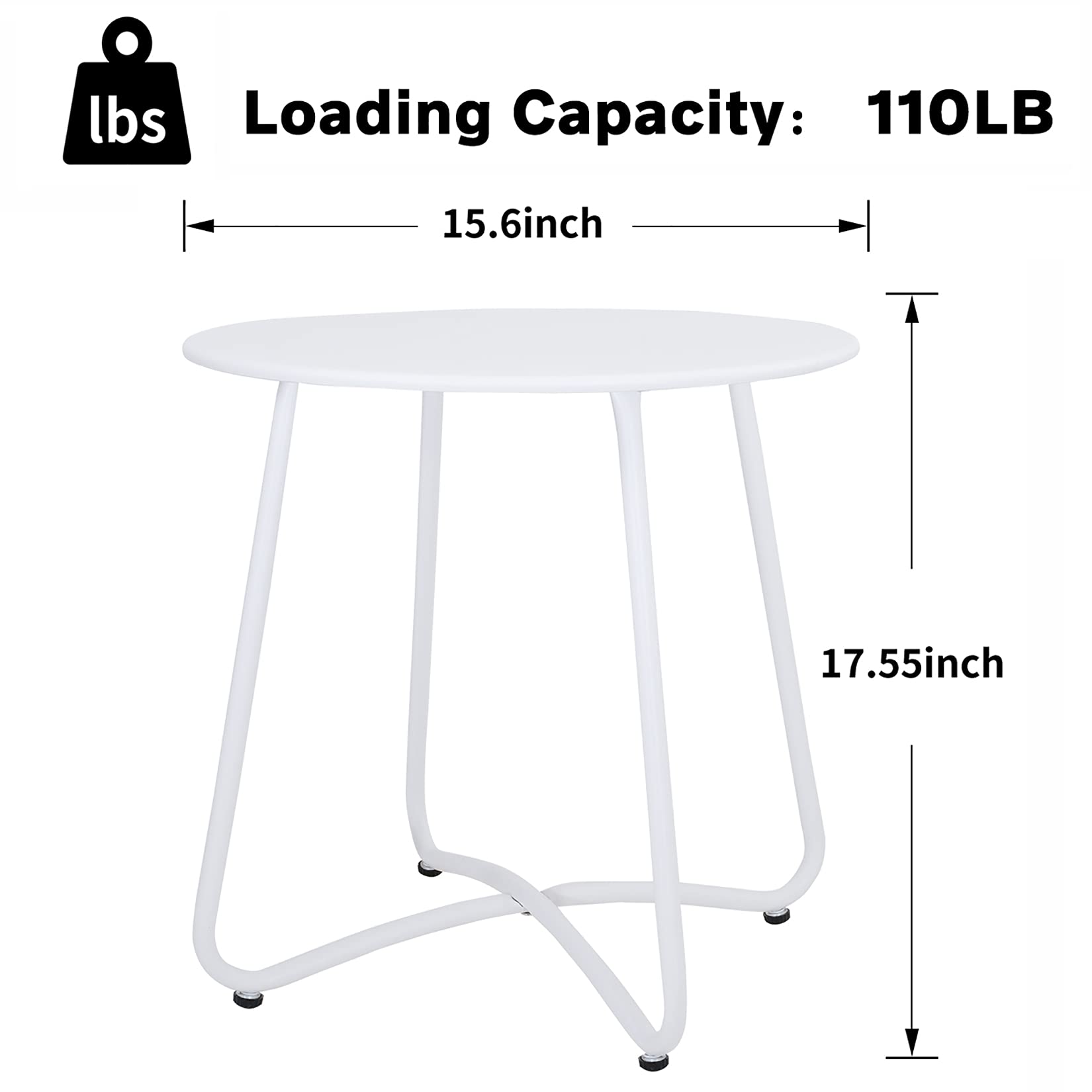 CaiFang Patio Side Table, Outdoor Metal End Table Small Round Side Table Waterproof Portable Coffee Table for Garden, Porch, Balcony, Yard, White