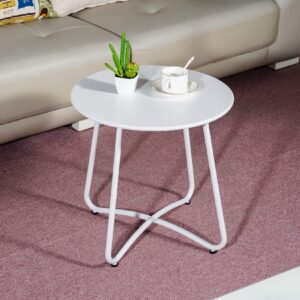 CaiFang Patio Side Table, Outdoor Metal End Table Small Round Side Table Waterproof Portable Coffee Table for Garden, Porch, Balcony, Yard, White