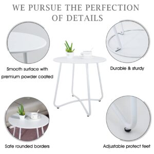 CaiFang Patio Side Table, Outdoor Metal End Table Small Round Side Table Waterproof Portable Coffee Table for Garden, Porch, Balcony, Yard, White