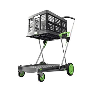 clax® multi use functional collapsible carts | mobile folding trolley | shopping cart with storage crate | platform truck (green)