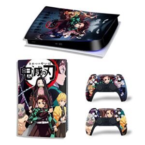 ps5 console and dualsense controller skin vinyl sticker decal cover, suitable for playstation 5 digital edition console and controller, durable, scratch-resistant, disk version (demon slayer[7620])