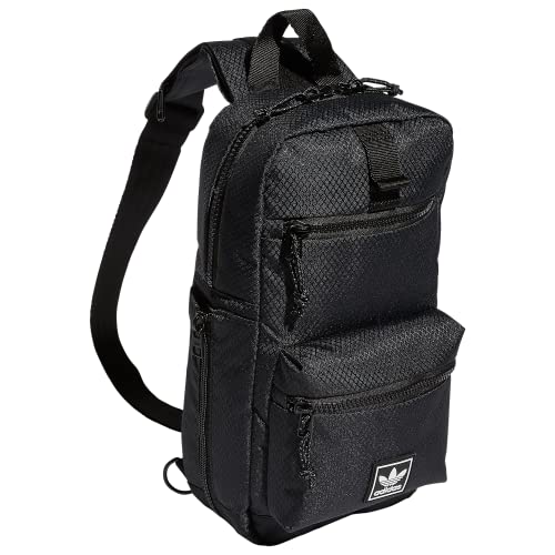 adidas Originals Utility Crossbody Sling Bag with Water Bottle Sleeve, Black, One Size