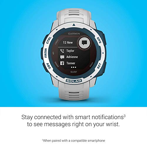 Garmin Instinct Solar Surf, Solar-Powered Rugged Outdoor Smartwatch with Tide Data and Dedicated Surfing Activity, Cloudbreak (Renewed)