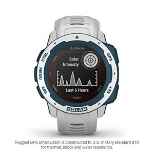 Garmin Instinct Solar Surf, Solar-Powered Rugged Outdoor Smartwatch with Tide Data and Dedicated Surfing Activity, Cloudbreak (Renewed)