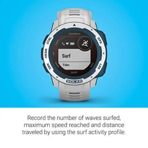 Garmin Instinct Solar Surf, Solar-Powered Rugged Outdoor Smartwatch with Tide Data and Dedicated Surfing Activity, Cloudbreak (Renewed)