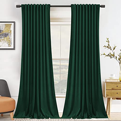 SNITIE Emerald Green 84in Long Velvet Curtains with Back Tab and Rod Pocket Soft Privacy Light Filtering Velvet Drapes for Bedroom and Living Room, Set of 2 Panels, 52 x 84Inch Long