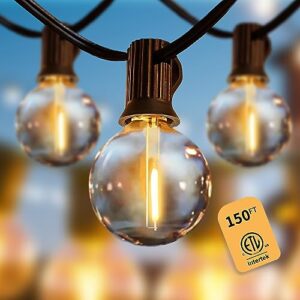 outdoor string lights, 150ft g40 globe led outdoor lights for patio with 52 shatterproof bulbs(2 spare), string lights for outside, cafe, porch, backyard, market