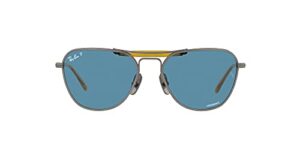 ray-ban rb8064 titanium aviator sunglasses, demi gloss pewter/blue polarized, 53 mm