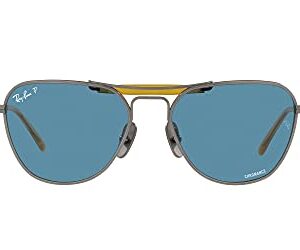 Ray-Ban RB8064 Titanium Aviator Sunglasses, Demi Gloss Pewter/Blue Polarized, 53 mm