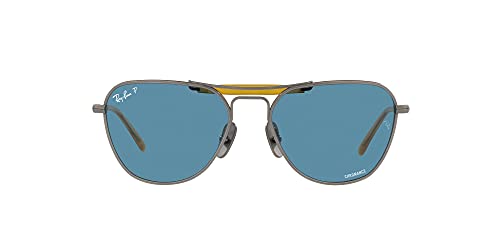 Ray-Ban RB8064 Titanium Aviator Sunglasses, Demi Gloss Pewter/Blue Polarized, 53 mm