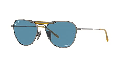 Ray-Ban RB8064 Titanium Aviator Sunglasses, Demi Gloss Pewter/Blue Polarized, 53 mm