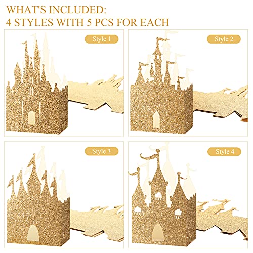 20 Pieces Gold Castle Box Princess Candy Glitter Favor Treat Boxes Party Decorations Baby Shower Wedding Supplies