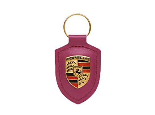 Porsche Crest Keyring Ruby Star Red Leather for Keyfob Keychain