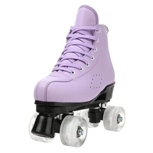 Roller Skates for Women PU Leather High-top Roller Skates Four-Wheel Roller Skates Girl Indoor Outdoor Skating Shoes (Purple with Flash Wheel,6 M US=37)