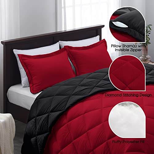 Basic Beyond King Size Comforter Set - Red and Black Comforter Set King, Reversible King Bed Comforter Set for All Seasons, 1 Comforter (104"x92") and 2 Pillow Shams (20"x36"+2")