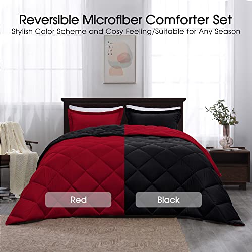 Basic Beyond King Size Comforter Set - Red and Black Comforter Set King, Reversible King Bed Comforter Set for All Seasons, 1 Comforter (104"x92") and 2 Pillow Shams (20"x36"+2")