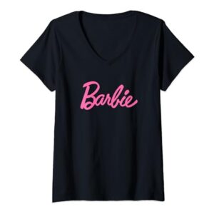 Barbie Classic Pink Logo V-Neck T-Shirt